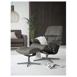 Relaxsessel stressless "Reno" Sessel Gr. Leder PALOMA, Cross Base Braun-S, Relaxfunktion-Drehfunktion-PlusTMSystem-Gleitsystem-BalanceAdaptTM, B/H/T: 79cm x 99cm x 75cm, grau (metal grey paloma) mit Cross Base, Größe S, M & L, Holzakzent Braun