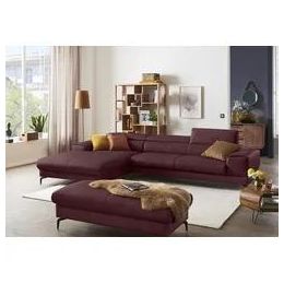 Ecksofa W.Schillig "piedroo" Sofas Gr. B/H/T: 343cm x 70cm x 193cm, Longlife Xtra-Leder Z69, Longchair links, mit Kopfteilverstellung-mit motorischer Sitztiefenverstellung, rot (burgundy z69) Kopfteilverstellung, wahlweise mit Sitztiefenverstellung, Breite 343cm