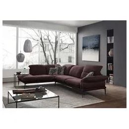 Ecksofa W.Schillig "sherry" Sofas Gr. B/H/T: 302cm x 81cm x 230cm, Longlife Xtra-Leder Z69, Ottomane links, ohne Kopfteilverstellung-ohne Armlehnenverstellung, braun (mocca z69) mit Kopfstützenverstellung, Winkelfüße in Schwarz, Breite 302 cm