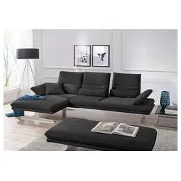 Ecksofa W.Schillig "broadway" Sofas Gr. B/H/T: 291cm x 94cm x 164cm, Stoff S37, Longchair links, mit Sitztiefenverstellung-ohne Kopfteilverstellung-mit Seitenteilverstellung, grau (anthrazit s37) Sitztiefenverstellung, Kopfteil- & Seitenteilverstellung, Breite 291cm