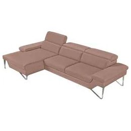 Ecksofa Egoitaliano "Princess, elegantes Designsofa mit erstklassigem Sitzkomfort, L-Form" Sofas Gr. B/H/T: 282cm x 95cm x 168cm, Leder BULL, Recamiere links, mit Kopfteilverstellung, rosa (millenium rose) mit Recamiere, inkl. Kopfteilverstellung, edle Designmetallfüße