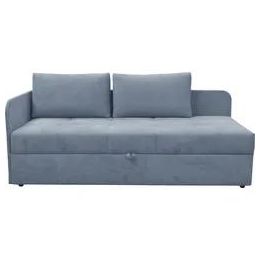 Schlafsofa Alina "Marla" Sofas Gr. B/H/T: 205cm x 73cm x 95cm, Struktur fein XBO, Armlehne links, blau (blaugrau xbo 26) inkl. Stauraum & 2 Rückenkissen, Armlehne wahlweise links oder rechts