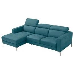 Ecksofa Egoitaliano "Matt, erstklassiger Sitzkomfort, aufwendige Detailverarbeitung, L-Form" Sofas Gr. B/H: 247cm x 100cm, Luxus-Microfaser BLUSH, Recamiere links, blau (teal) mit verstellbaren Kopfteilen zum Relaxen