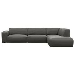 Ecksofa FLEXLUX "Lucera, super bequem durch hochwertigen Sitzaufbau mit Kaltschaum" Sofas Gr. B/H/T: 321cm x 73cm x 231cm, Echtleder, Ottomane rechts, grau (warm mineral grau) modern & anschmiegsam, L-Form, Designsofa