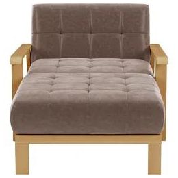 Sit & More Recamiere SIT & MORE "Billund" Sofas Gr. B/H/T: 109cm x 88cm x 185cm, Luxus-Microfaser Vintageoptik, Recamiere beidseitig, mit Schlaffunktion, grau (taupe) Armlehnen aus eichefarbigem Buchenholz, verschiedene Bezüge und Farben