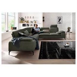 Ecksofa W.Schillig "valentinoo" Sofas Gr. B/H/T: 318cm x 83cm x 298cm, Chenille-Flachgewebe R66, langer Schenkel links, mit Sitztiefenverstellung, grün (hunter r66) mit Sitztiefenverstellung, Breite 318 cm