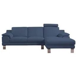 Ecksofa Egoitaliano "Shakira, Design und super Sitzkomfort auf hohem Niveau, tolle Details" Sofas Gr. B/H/T: 236cm x 84cm x 152cm, Leder BULL, Recamiere rechts, blau (ozeanblau) mit Recamiere, L-Form, edle Füße