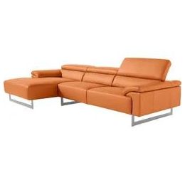 Ecksofa Egoitaliano "Malika, L-Form" Sofas Gr. B/H/T: 287cm x 94cm x 165cm, Leder BULL, Recamiere links, mit Kopfteilverstellung, orange mit Recamiere, inkl. Kopfteilverstellung und chromfarbenen Metallfüßen