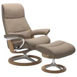 Relaxsessel stressless "View" Sessel Gr. ROHLEDER Stoff Q2 FARON, Cross Base Eiche, Relaxfunktion-Drehfunktion-PlusTMSystem-Gleitsystem-BalanceAdaptTM, B/H/T: 82cm x 109cm x 81cm, beige (beige q2 faron) mit Signature Base, Größe M,Gestell Eiche