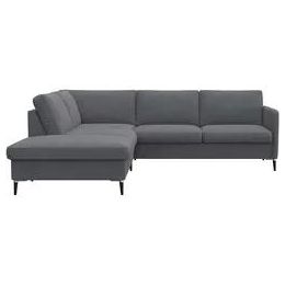 Ecksofa FLEXLUX "Fiore, L-Form" Sofas Gr. B/H/T: 234cm x 85cm x 225cm, Lederoptik, Ottomane links, grau (elephant gre) schmale Armlehnen, Füße Aluschwarz, BT 234225cm, Kaltschaum im Sitz