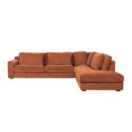 Ecksofa furninova "Grande" Sofas Gr. B/H/T: 321cm x 84cm x 271cm, Velours EROS, Ottomane rechts, orange (peach) besonders guter Komfort durch lose, doppelte Rückenkissen