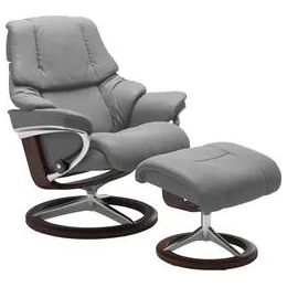 Relaxsessel stressless "Reno" Sessel Gr. Leder BATICK, Signature Base Braun-S, Relaxfunktion-Drehfunktion-PlusTMSystem-Gleitsystem-BalanceAdaptTM, B/H/T: 79cm x 99cm x 75cm, grau (wild dove batick) mit Hocker, Signature Base, Größe S, M & L, Gestell Braun