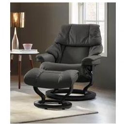 Relaxsessel stressless "Reno" Sessel Gr. Leder PALOMA, Classic Base Schwarz-S, Relaxfunktion-Drehfunktion-PlusTMSystem-Gleitsystem, B/H/T: 75cm x 96cm x 75cm, grau (rock paloma) mit Classic Base, Größe S, M & L, Gestell Schwarz