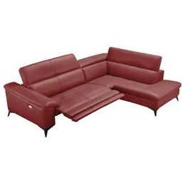 Ecksofa Egoitaliano "Martine" Sofas Gr. B/H/T: 272cm x 96cm x 203cm, Leder BULL, Ottomane rechts, mit elektrischer Relaxfunktion-mit manueller Kopfteilverstellung, rot (kirschrot) mit Ottomane, elektrischer Relaxfunktion und Kopfteilverstellung