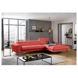 Ecksofa W.Schillig "piedroo" Sofas Gr. B/H/T: 343cm x 70cm x 193cm, Longlife Xtra-Leder Z69, Longchair rechts, mit Kopfteilverstellung-ohne Sitztiefenverstellung, orange (rot z69) Kopfteilverstellung, wahlweise mit Sitztiefenverstellung, Breite 343cm