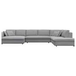 Wohnlandschaft FLEXLUX "Lovane, U-Form, bequem und komfortabel" Sofas Gr. B/H/T: 400cm x 84cm x 272cm, Chenille, langer Schenkel rechts, grau (sophisto grey) Weich & anschmiegsam, große Sitztiefe auf Kaltschaum, Dekokissen inkl.