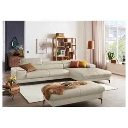 Ecksofa W.Schillig "piedroo" Sofas Gr. B/H/T: 343cm x 70cm x 193cm, Longlife Xtra-Leder Z59, Longchair rechts, mit Kopfteilverstellung-ohne Sitztiefenverstellung, grau (eisgrau z59) Kopfteilverstellung, wahlweise mit Sitztiefenverstellung, Breite 343cm