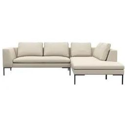 Ecksofa FLEXLUX "Loano, superbequemer Sitzkomfort durch Kaltschaum im Sitz" Sofas Gr. B/H/T: 284cm x 86cm x 230cm, Echtleder, lange Ottomane rechts, weiß (warm white) modernes Sofa, frei im Raum stellbar, lose Kissen