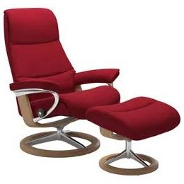 Relaxsessel stressless "View" Sessel Gr. ROHLEDER Stoff Q2 FARON, Cross Base Eiche, Relaxfunktion-Drehfunktion-PlusTMSystem-Gleitsystem-BalanceAdaptTM, B/H/T: 91cm x 110cm x 85cm, rot (rot q2 faron) mit Signature Base, Größe L,Gestell Eiche