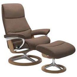 Relaxsessel stressless "View" Sessel Gr. ROHLEDER Stoff Q2 FARON, Cross Base Eiche, Relaxfunktion-Drehfunktion-PlusTMSystem-Gleitsystem-BalanceAdaptTM, B/H/T: 82cm x 109cm x 81cm, braun (schwarz beige q2 faron) mit Signature Base, Größe M,Gestell Eiche