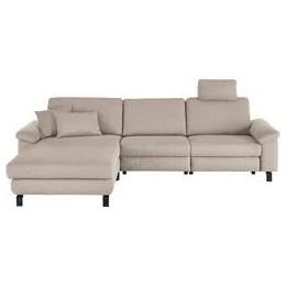 Ecksofa 3C Candy "Mainau L-Form" Sofas Gr. B/H/T: 308cm x 91cm x 185cm, Flachgewebe, Longchair links, mit teilmotorischer Relaxfunktion im 1,5-Sitzer rechts-mit teilmotorischer Schlaffunktion in Longchair links, grau (taupe) Relaxfunktion im 1,5-Sitzer, motorische Schlaffunktion in Longchair