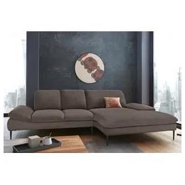 Ecksofa W.Schillig "enjoy&MORE" Sofas Gr. B/H/T: 310cm x 87cm x 185cm, Chenille-Flachgewebe R66, Recamiere rechts, mit Kopfteilverstellung-mit Armlehnenverstellung-mit Sitztiefenverstellung, braun (brown r66) Sitztiefenverstellung, Füße schwarz pulverbeschichtet, Breite 310 cm