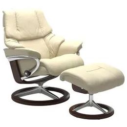 Relaxsessel stressless "Reno" Sessel Gr. Leder PALOMA, Signature Base Braun-S, Relaxfunktion-Drehfunktion-PlusTMSystem-Gleitsystem-BalanceAdaptTM, B/H/T: 79cm x 99cm x 75cm, beige (vanilla paloma) mit Hocker, Signature Base, Größe S, M & L, Gestell Braun