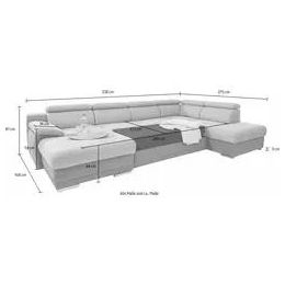 Sit & More Wohnlandschaft SIT & MORE "Xenia U-Form" Sofas Gr. B/H/T: 338cm x 94cm x 215cm, Luxus-Microfaser ALTARA NUBUCK, Recamiere links, mit Bettfunktion, braun (dunkelbraun, braun) wahlweise mit Bettfunktion