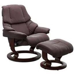 Relaxsessel stressless "Reno" Sessel Gr. Material Bezug, Material Gestell, Ausführung / Funktion, Maße B/H/T, rot (bordeaux) mit Hocker, Classic Base, Größe S, M & L, Gestell Braun