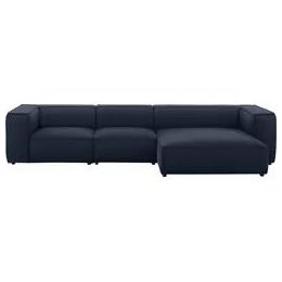 Ecksofa W.Schillig "around-the-block" Sofas Gr. B/H/T: 341cm x 66cm x 164cm, Longlife Xtra-Leder Z59, Longchair rechts, blau (blau z59) mit eleganter Biese, Federkern, Breite 341 cm