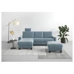 Ecksofa Home Affaire "Summer L-Form" Sofas Gr. B/H/T: 249 cm x 91 cm x 164 cm, Breitcord, Recamiere links, mit Bettfunktion-mit Bettkasten-mit Federkern, blau (blau, grau) mit Recamiere, oder ohne Bettfunktion und Bettkasten, Cord-Bezug