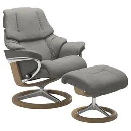 Relaxsessel stressless "Reno" Sessel Gr. ROHLEDER Stoff Q2 FARON, Signature Base Eiche, Relaxfunktion-Drehfunktion-PlusTMSystem-Gleitsystem-BalanceAdaptTM, B/H/T: 92cm x 100cm x 80cm, grau (grau q2 faron) mit Signature Base, Größe S, M & L, Gestell Eiche