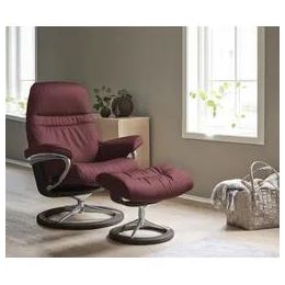 Relaxsessel stressless "Sunrise" Sessel Gr. Leder BATICK, Relaxfunktion-Drehfunktion-PlusTMSystem-Gleitsystem-BalanceAdaptTM, B/H/T: 92cm x 105cm x 80cm, rot (bordeaux batick) mit Signature Base, Größe L, Gestell Wenge