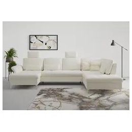 Wohnlandschaft Inosign "Palm Beach U-Form" Sofas Gr. B/H/T: 347 cm x 89 cm x 224 cm, Olympia EASY CLEAN, mega-Recamiere links, mit Sitztiefenverstellung-mit Bettfunktiom-mit Stauraum-mit Armteilverstellung, beige (creme) Federkern, mit Sitztiefenverstellung, wahlweise Bettfunktion