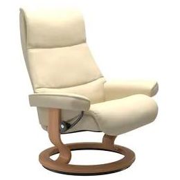 Relaxsessel stressless "View" Sessel Gr. Leder PALOMA, Cross Base Eiche, Relaxfunktion-Drehfunktion-PlusTMSystem-Gleitsystem, B/H/T: 91cm x 109cm x 83cm, beige (vanilla paloma) mit Classic Base, Größe L,Gestell Eiche