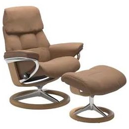 Relaxsessel stressless "Ruby", braun (latte batick), B:76cm H:100cm T:75cm, Leder PALOMA: durchgefärbtes Semianilin-Möbelleder, Leder BATICK: durchgefärbtes und genarbtes Möbelleder, Sessel, mit Signature Base, Größe S, Gestell Eiche, Wenge, Braun & Schwarz