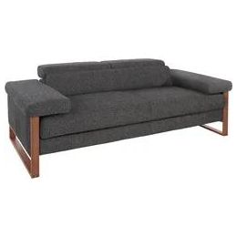 2-Sitzer W.Schillig "finn" Sofas Gr. B/H/T: 210cm x 71cm x 106cm, Flachgewebe S22, ohne Kopfteilverstellung-mit motorischer Sitztiefenverstellung, grau (anthrazit s22) German Design Award 2016, Fußgestell Nussbaum natur, Breite 210 cm