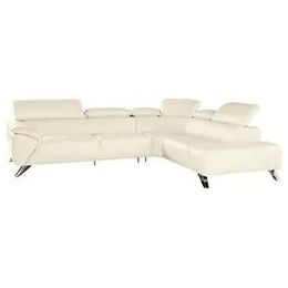 Ecksofa NICOLETTI HOME Sofas Gr. B/H/T: 285cm x 72cm x 227cm, Leder Torrello, Ottomane rechts, weiß (bianco ottic) Breite 285cm, mit verstellbarer Kopfstütze, Ottomane links oder rechts