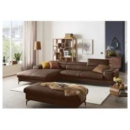 Ecksofa W.Schillig "piedroo" Sofas Gr. B/H/T: 343 cm x 70 cm x 193 cm, Longlife Xtra-Leder Z69, Longchair links, mit Kopfteilverstellung-ohne Sitztiefenverstellung, braun (tabacco z69) Kopfteilverstellung, wahlweise mit Sitztiefenverstellung, Breite 343cm