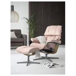 Relaxsessel stressless "Reno" Sessel Gr. ROHLEDER Stoff Q2 FARON, Cross Base Eiche, Relaxfunktion-Drehfunktion-PlusTMSystem-Gleitsystem-BalanceAdaptTM, B/H/T: 83cm x 100cm x 76cm, pink (light q2 faron) mit Hocker, Cross Base, Größe S, M & L, Holzakzent Eiche