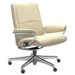 Relaxsessel stressless "Paris" Sessel Gr. Leder PALOMA, Home Office Base, PlusTMSystem-Gleitsystem-Relaxfunktion-Drehfunktion-Rückteilverstellung-Höhenverstellung, B/H/T: 80 cm x 97 cm x 69 cm, beige (vanilla paloma) Low Back, mit Home Office Base, Gestell Chrom