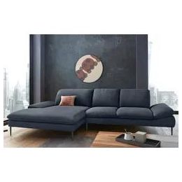 Ecksofa W.Schillig "enjoy&MORE" Sofas Gr. B/H/T: 340cm x 87cm x 185cm, Stoff S37, Recamiere links, mit Kopfteilverstellung-mit Armlehnenverstellung-mit Sitztiefenverstellung, blau (dunkelblau s37) Sitztiefenverstellung, Füße schwarz pulverbeschichtet, Breite 340 cm