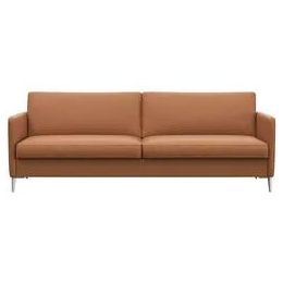 3-Sitzer FLEXLUX "Fiore, super Sitzkomfort durch Kaltschaum im Sitz" Sofas Gr. B/H/T: 214cm x 85cm x 92cm, Echtleder, braun (modern cogna) schmale Armlehnen, Füße Alu