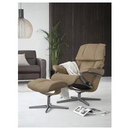 Relaxsessel stressless "Reno" Sessel Gr. Microfaser DINAMICA, Cross Base Eiche-S, Relaxfunktion-Drehfunktion-PlusTMSystem-Gleitsystem-BalanceAdaptTM, B/H/T: 79cm x 99cm x 75cm, braun (sand dinamica) mit Hocker, Cross Base, Größe S, M & L, Holzakzent Eiche