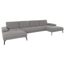 Wohnlandschaft Andas "Stenlille U-Form" Sofas Gr. B/H/T: 374cm x 83cm x 162cm, Struktur grob, gleichschenklig, grau (hellgrau) incl. Sitztiefen-, Kopfteil- und Armteilverstellung