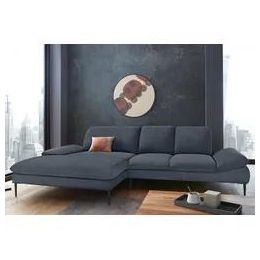 Ecksofa W.Schillig "enjoy&MORE" Sofas Gr. B/H/T: 310cm x 87cm x 185cm, Chenille-Flachgewebe R66, Recamiere links, mit Kopfteilverstellung-mit Armlehnenverstellung-mit Sitztiefenverstellung, blau (marine r66) Sitztiefenverstellung, Füße schwarz pulverbeschichtet, Breite 310 cm