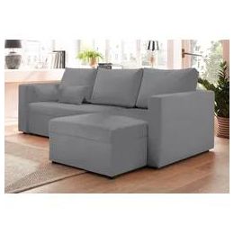 Ecksofa Home Affaire "Pur L-Form" Sofas Gr. B/H/T: 224cm x 87cm x 160cm, Struktur, Recamiere rechts, mit Bettfunktion, grau (hellgrau) wahlweise mit Bettfunktion