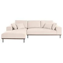 Ecksofa Andas "Mikael" Sofas Gr. B/H/T: 278cm x 87cm x 170cm, Struktur weich, Recamiere links, beige (creme) mit hochwertigem, gebeiztem Holzrahmen und 4 Zierkissen, L-Form