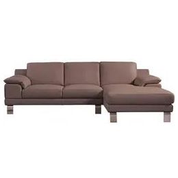 Ecksofa Egoitaliano "Shakira, Design und super Sitzkomfort auf hohem Niveau, tolle Details" Sofas Gr. B/H/T: 236 cm x 84 cm x 152 cm, Leder BULL, Recamiere rechts, beige (safari) mit Recamiere, L-Form, edle Füße