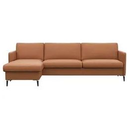 Ecksofa FLEXLUX "Fiore, L-Form" Sofas Gr. B/H/T: 247cm x 85cm x 92cm, Echtleder, Chaiselongue links, braun (modern cogna) schmale Armlehnen, Kaltschaum, Füße Alu+schwarz